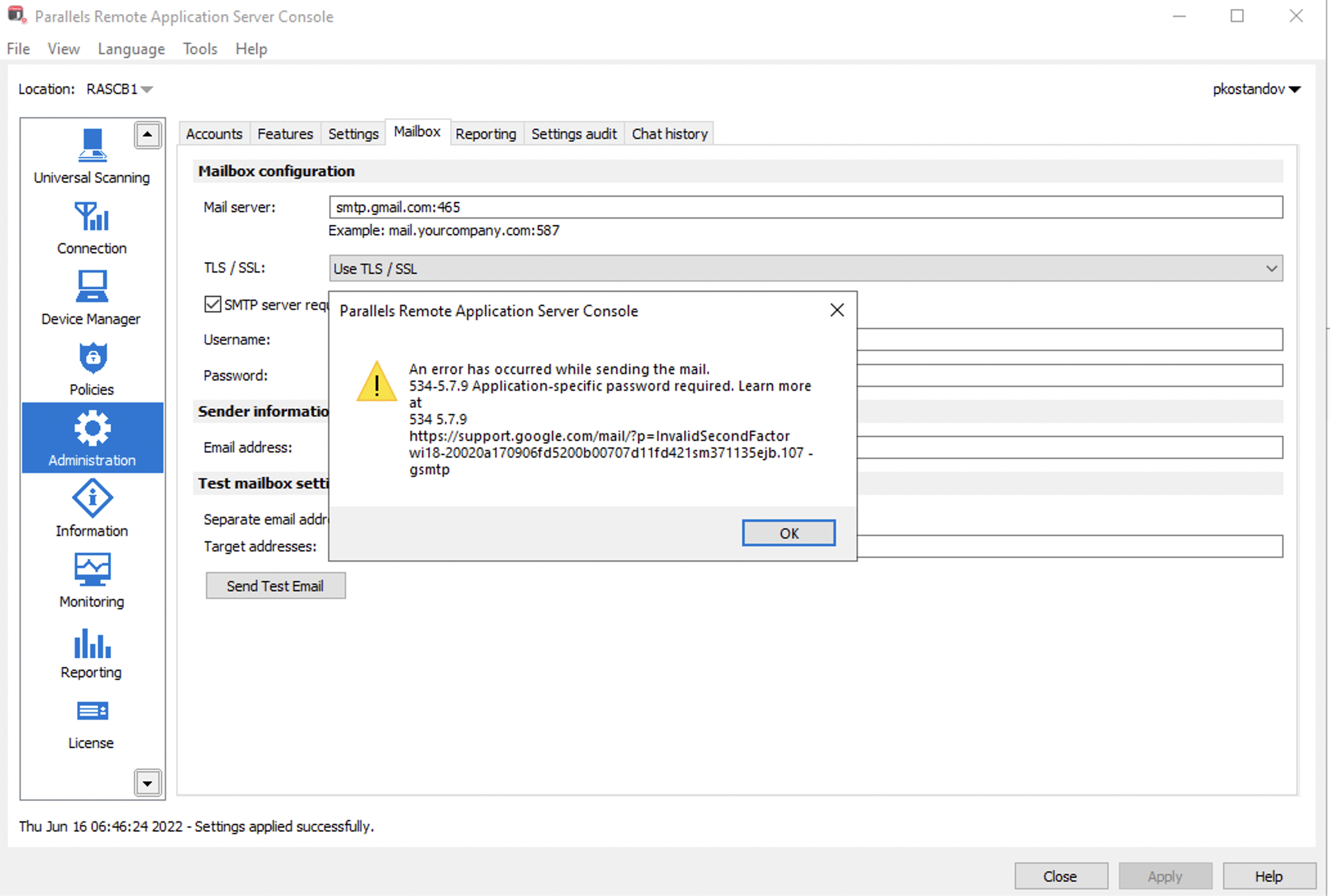 Kb Parallels Error When Configuring Email Notificaitioins
